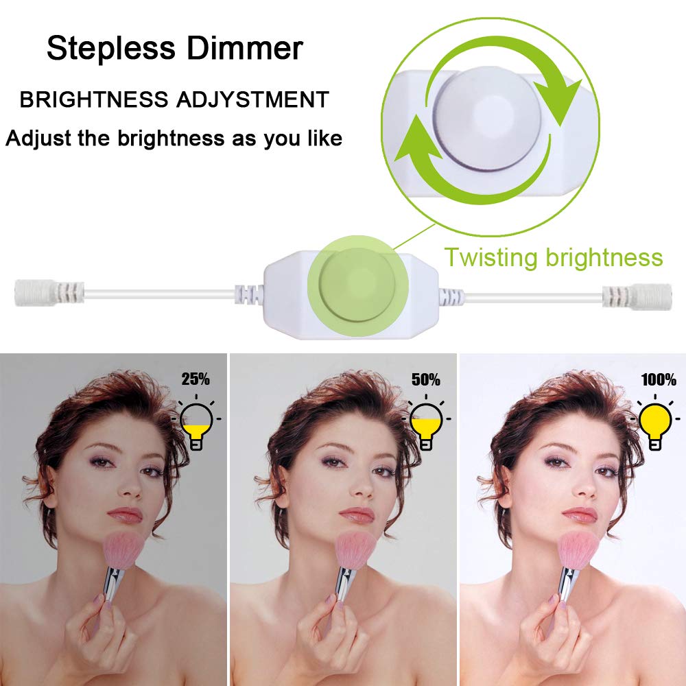 ZOKON 13ft/4M Bendable Led Vanity Mirror Lights Kit Vanity Make-up Mirror Adjustable Flexible Strip Light Table Set with Dimmer Power Supply Mirror Not Included (White)