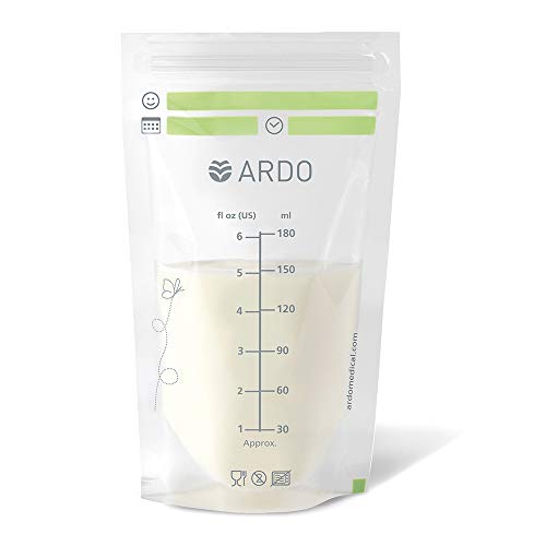 Ardo Easy Store - 50 Extra-Strong Breast Milk Storage Bags for Fridge and Freezer (180ml, 6 fl.oz.), with Easy-to-Read Scaling, 50 Bags, Stackable and Self-Standing