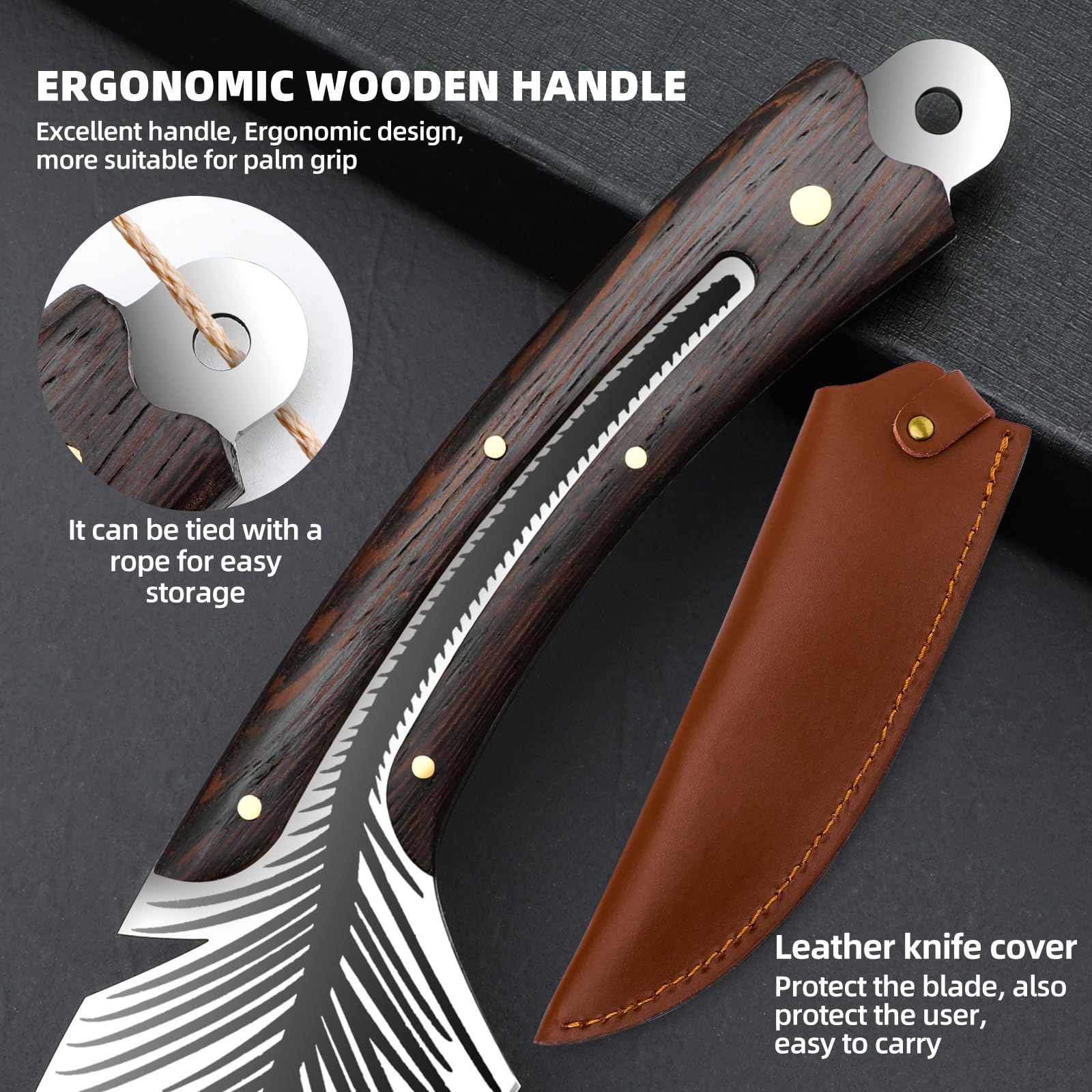 VCXOX Professional Chef Knives, Sharp Feather Boning Knife Hand Forged Knife High Carbon Steel Chef Knife Boning knife for Meat Cutting Cooking Knife with Sheath for Kitchen Outdoor Camping