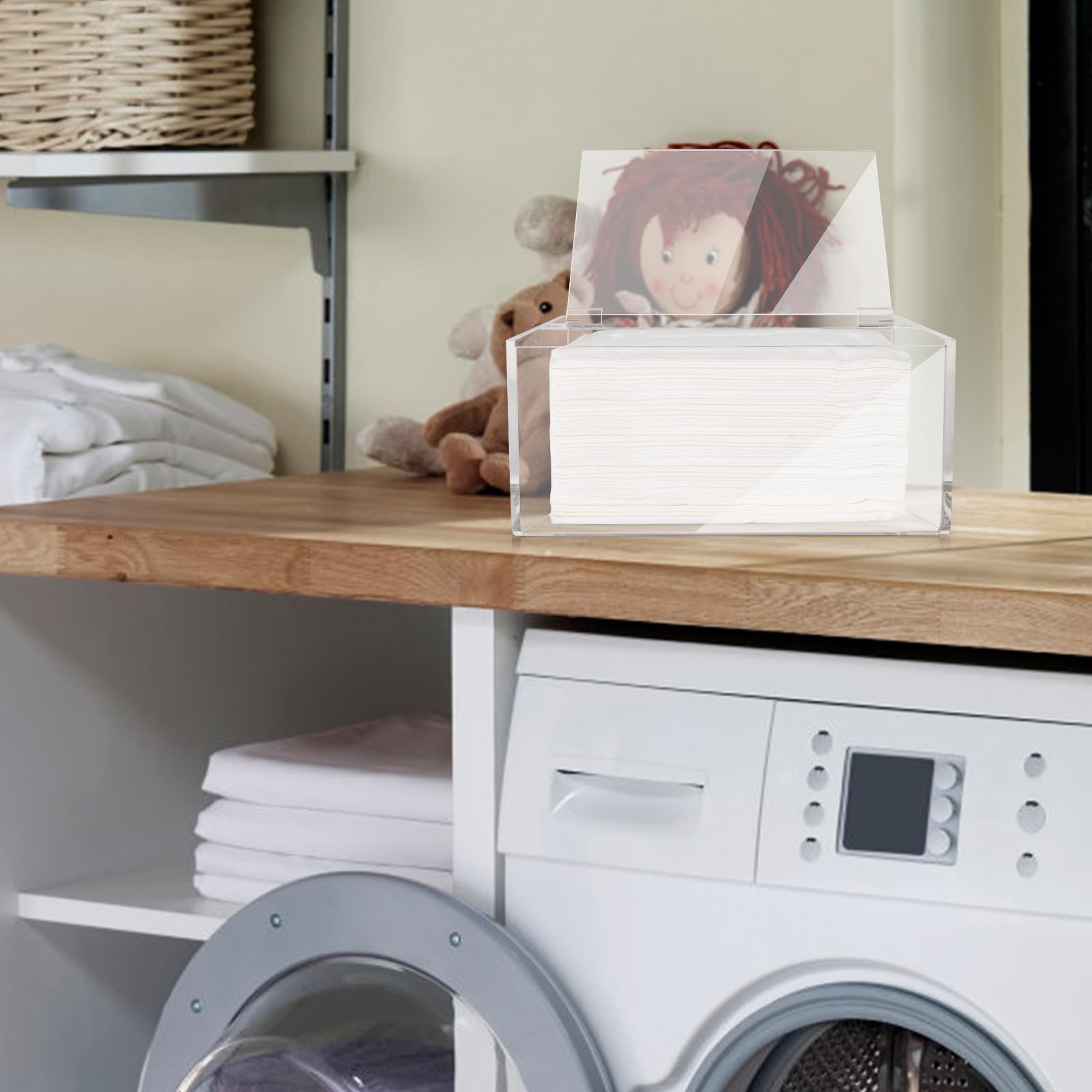 Acrylic Laundry Dryer Sheet Holder Blank Clear Dryer Sheet Dispenser Dryer Sheet Container for Home Laundry Room Organization Acrylic Box with Lid Laundry Softener Dispenser Laundry Room Decorations