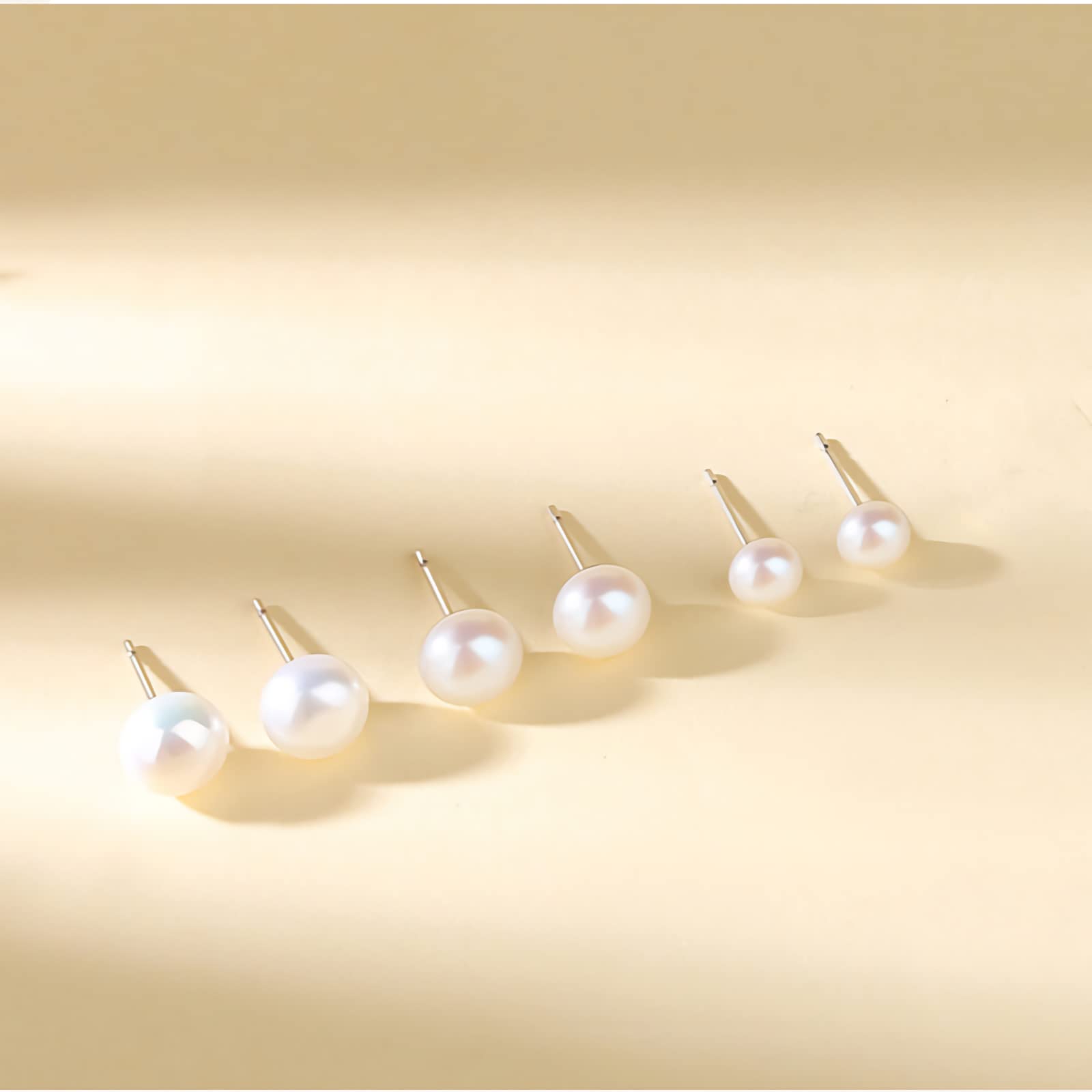 3 Pairs Freshwater Cultured Pearl Stud Earrings for Women 6mm 7mm 8mm Sterling Silver