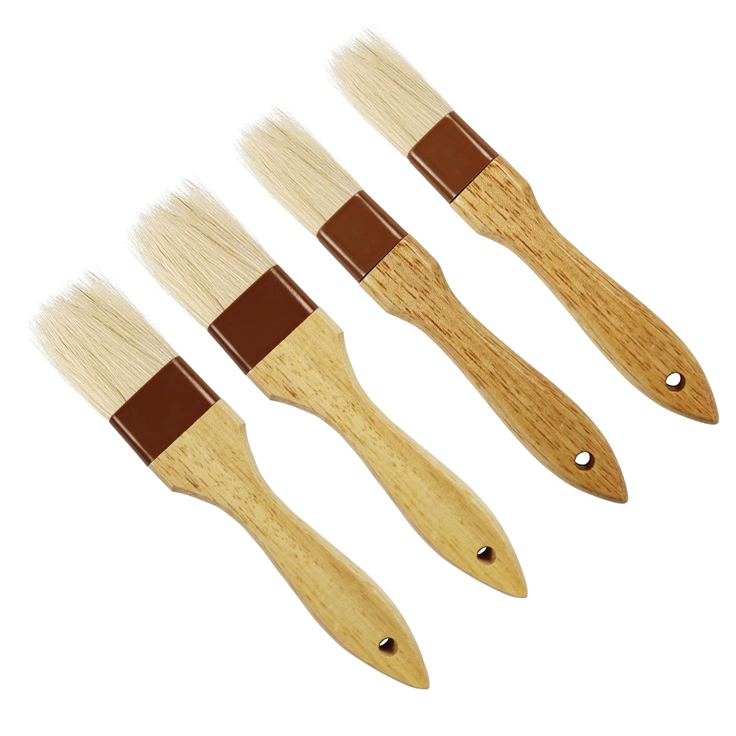 4 Pieces Pastry Brushes, Kitchen Basting Oil Brush with Natural Boar Bristle and Beech Wooden Handles Barbecue Oil Brush for Grill BBQ Sauce Baster Baking Cooking Marinade Brushes(1Inch & 1.5Inch)