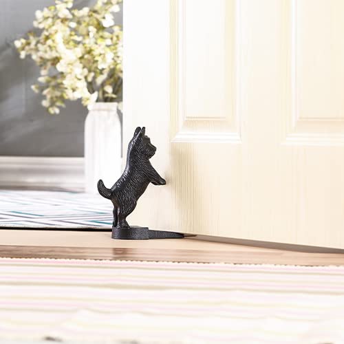 3.78 Lbs Dog Door Stop Wedge Decorative Cast Iron Door Stopper for Bottom of Door(Black)