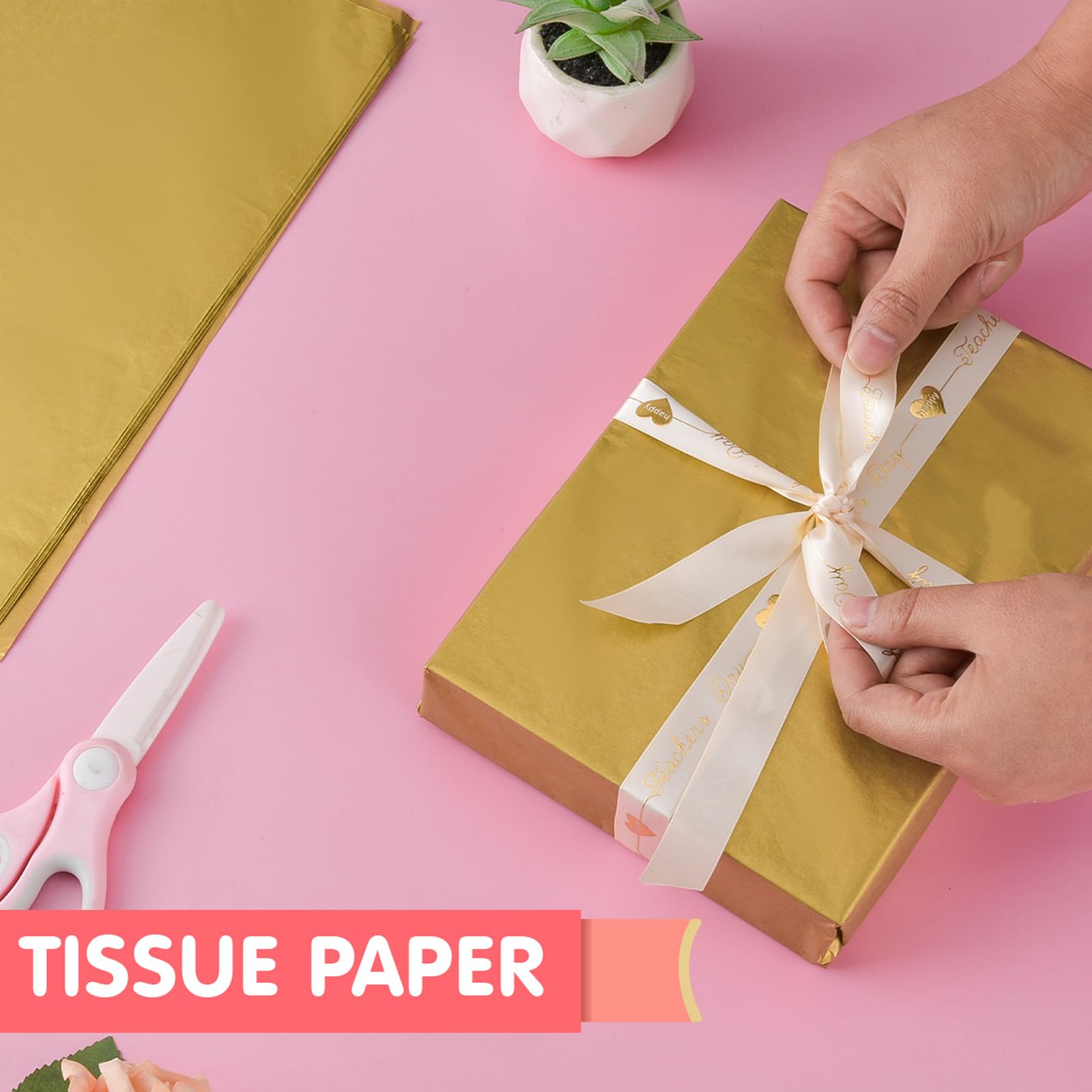50 Sheets Gold Tissue Paper for Gift Bags - 14 x 20 Inches Recyclable Gold Wrapping Paper for Weddings Birthday DIY Project Christmas Gift Wrapping Crafts Decor
