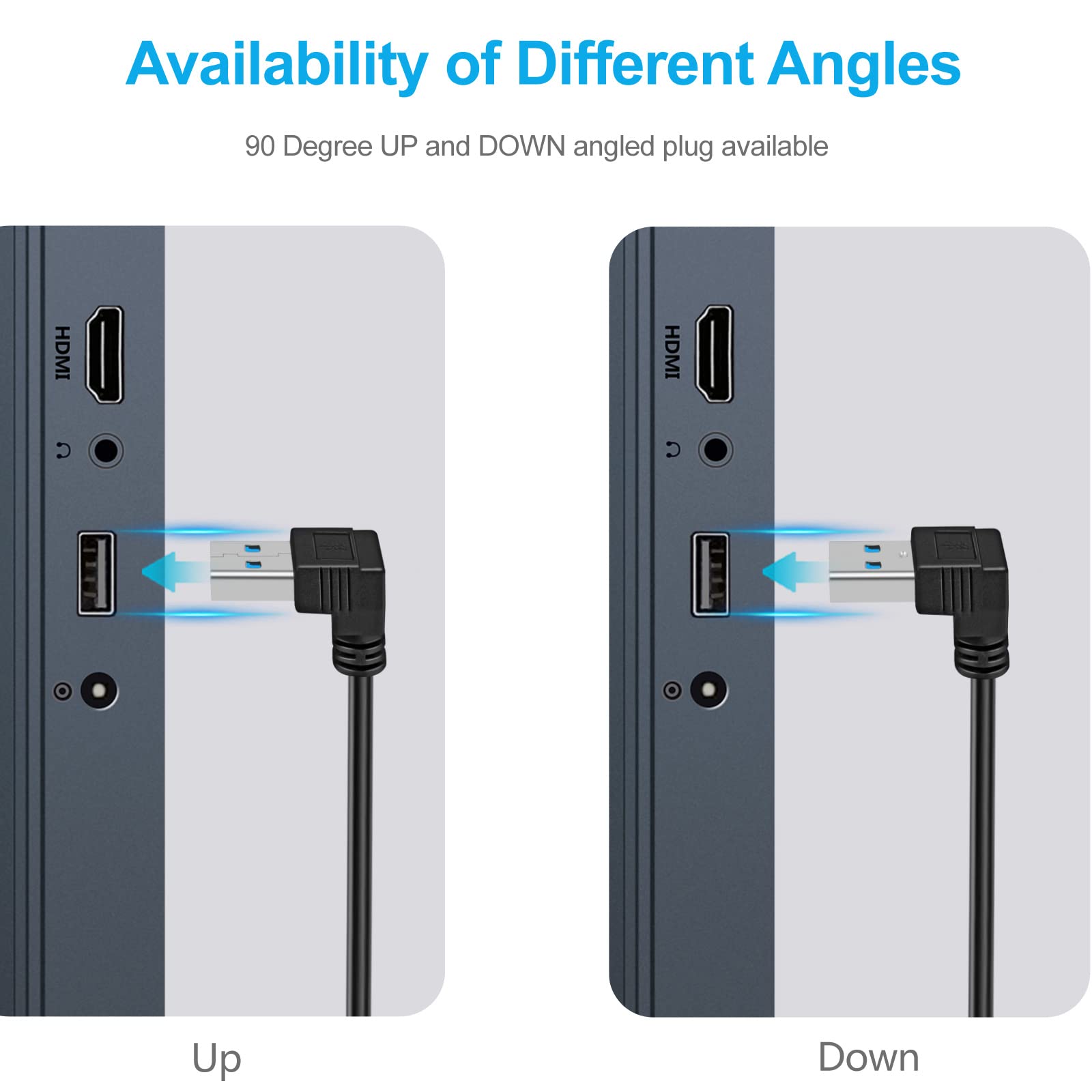 URWOOW 2 Pack SuperSpeed USB 3.0 Angle Male to Female Extension Cable 6 Inch Convertor Adapter Extender Cord Up Angle and Down Angle one Each