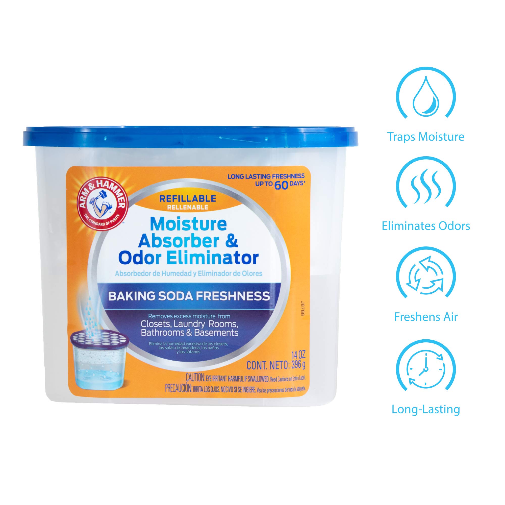 Arm & Hammer Fragrance Free Refillable Moisture Absorber and Odor Eliminator 14 oz. Tub