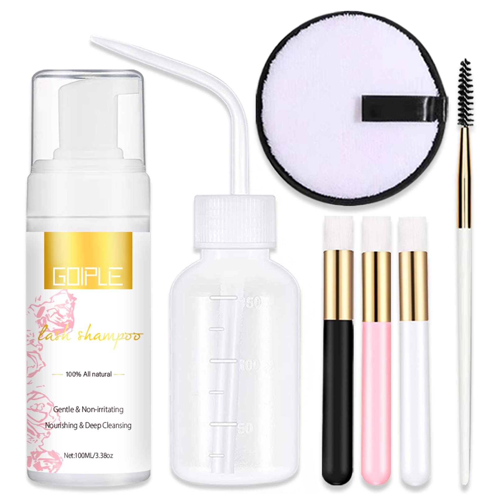 3.38OZ Eyelash Extension Cleanser Lash Mousse Lash Shampoo for Extensions, Natural Lashes Makeup & Mascara Remover Professional & Self Use with Cotton Puff Lash Cleanser 3.38Oz