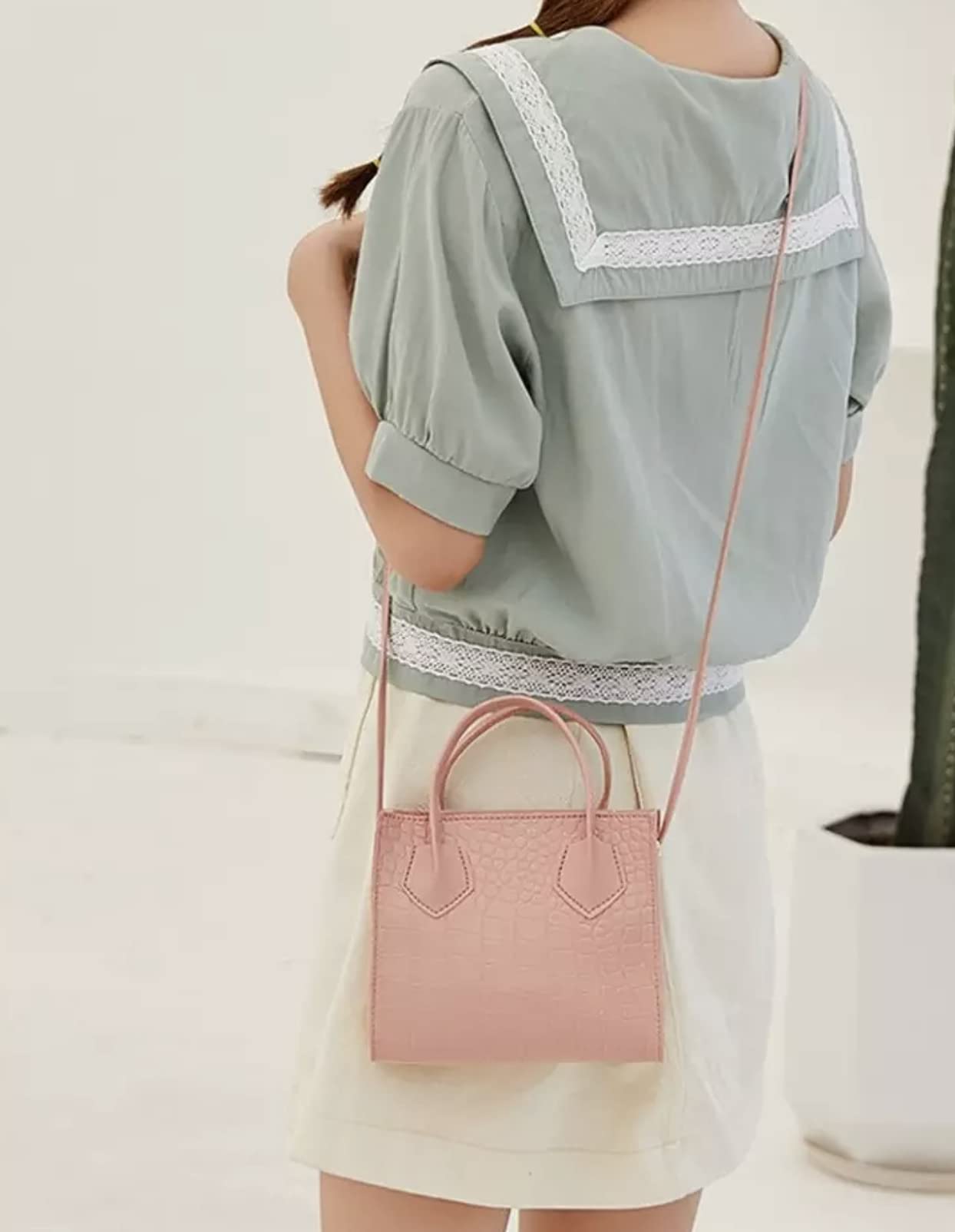 Women Tote Handbag Top Handle Small Mini Handbag for Women/Purses and Handbags for Women Top Handle Purses and Handbags with PU Leather and Adjustable Strap (Pink)