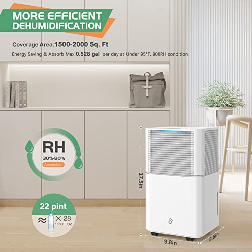 HUMILABS 1500 Sq. Ft Dehumidifiers for Home and Basements,22 Pints Dehumidifiers for Large Room with Auto or Manual Drainage,0.528 Gallon Water Tank,24 Hours Timer,Dry Clothes Mode