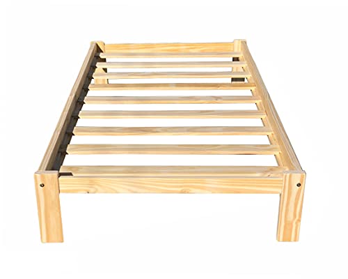Alaska Wooden Platform Bed Solid Pine Wood Full XL Size Bed Unfinished with Wooden Slats Mattress Support/No Box Spring Needed/Suitable for Adults