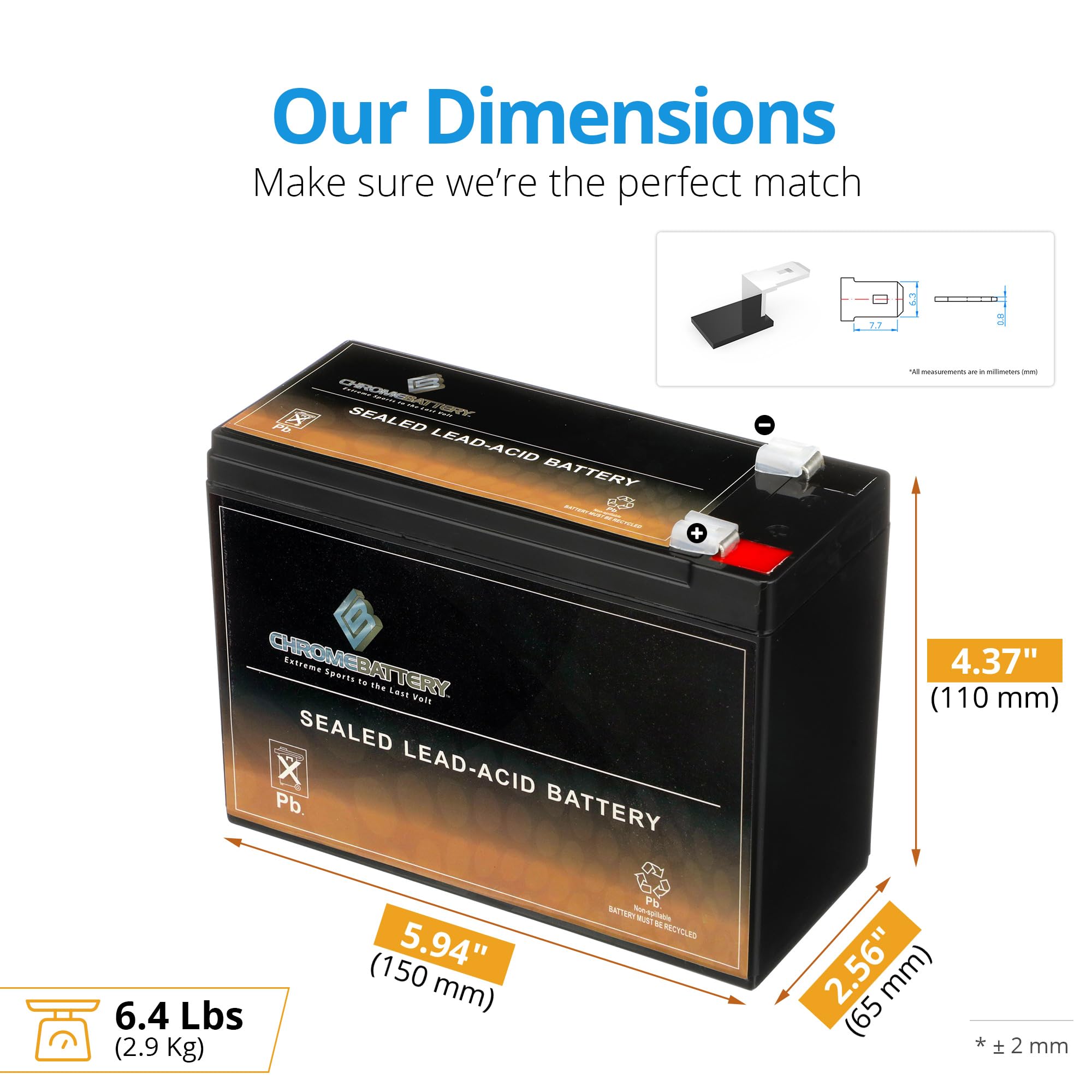 Chrome Battery 12V 10AH Maintenance-Free Battery for Alarm Systems, Scooters, Toys, Emergency Lights, and More - Nut and Bolt (T3) Terminal