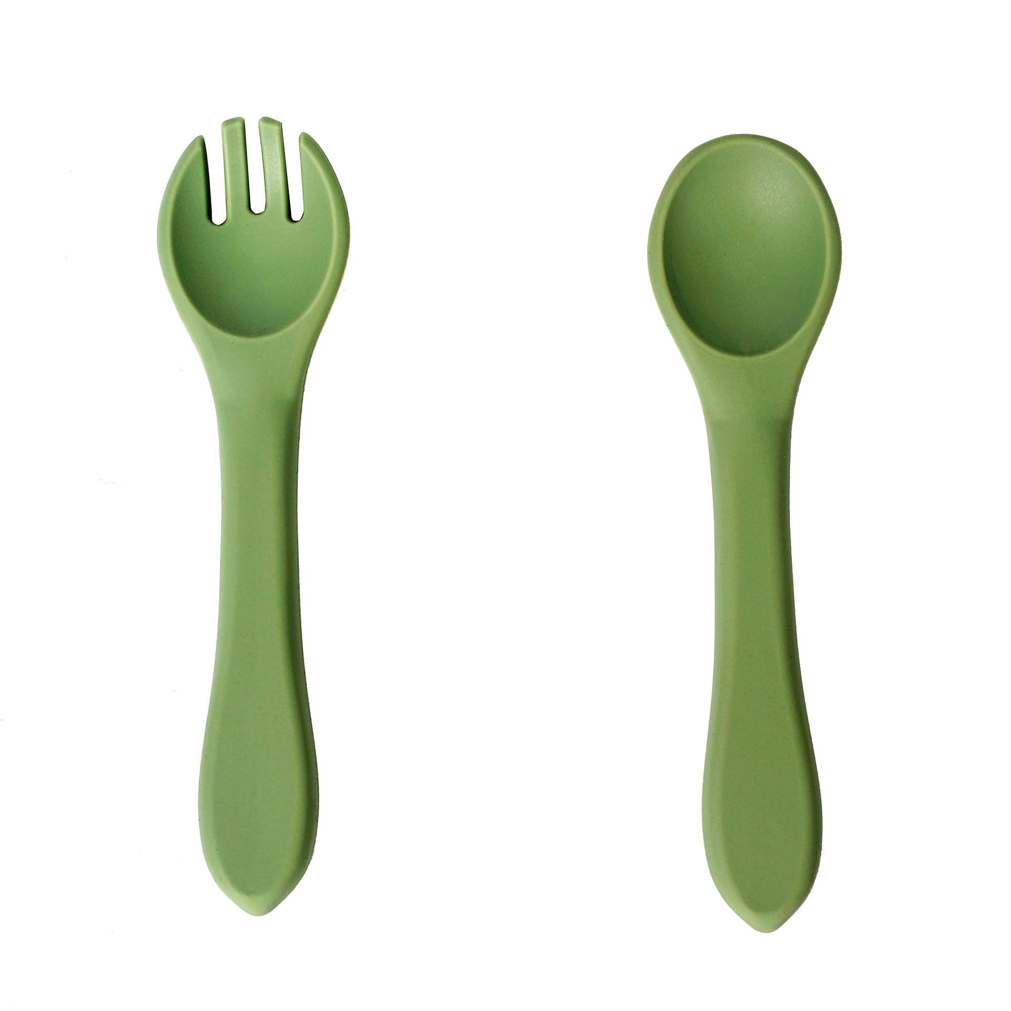 6pcs Baby Weaning Supplies, Silicone Baby Feeding Set, Suction Cup Divider with Suction Cup Adjustable Bib Soft Spoon Fork, Baby Self-Feeder Toddler Dinnerware Cutlery 6pack (Green)
