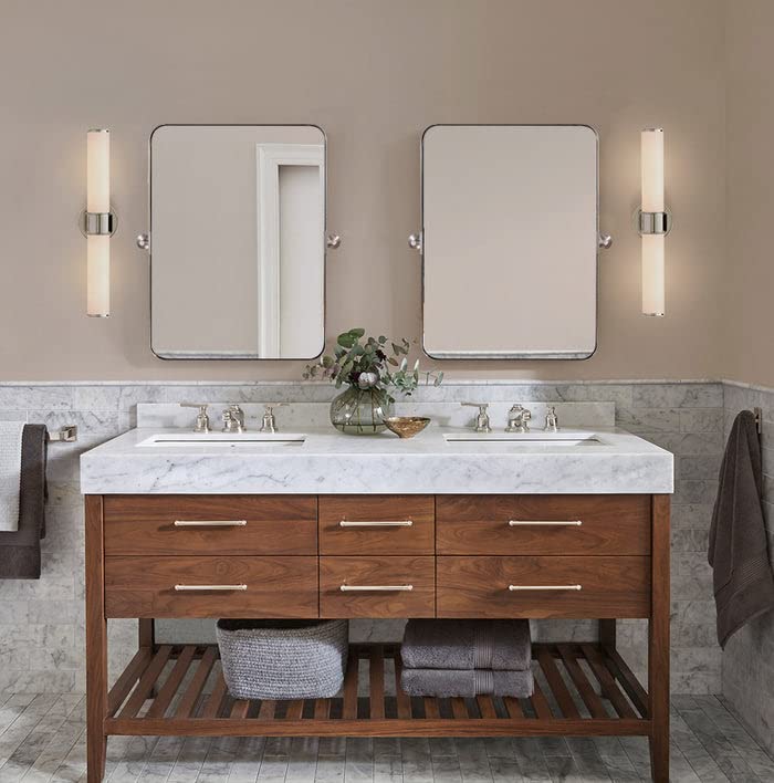 ANDY STAR 22"x34" Brushed Nickel Pivot Mirror for Bathroom, Silver Metal Frame Bathroom Mirrors for Wall,Rectangle Titling Vanity Wall Mirror with Rounded Corner Design Hangs Vertically Only