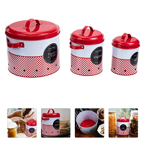 Alipis Potato Onion Storage Box, Set of 3 Kitchen Storage Canisters Jars Pots Containers Pantry Organizer Tin Vegetable Fresh Keeper with Aerating Tin Storage Holes