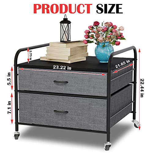 Alavoco Fridge Stand, Mini Fridge Table, 2 Drawer Fridge Cart, Mini Fridge Stand with Storage, Metal Frame Wooden Top, 4 Swivel Wheels for Home Kitchen, Black