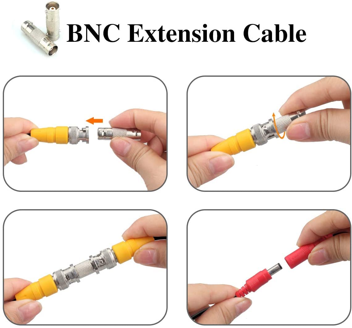 BNC Cable, 200ft 4Pack All-in-One Siamese Video and Power Security Camera Wire Cord with 2 Female Connectors for All Max 5MP HD CCTV DVR Surveillance System