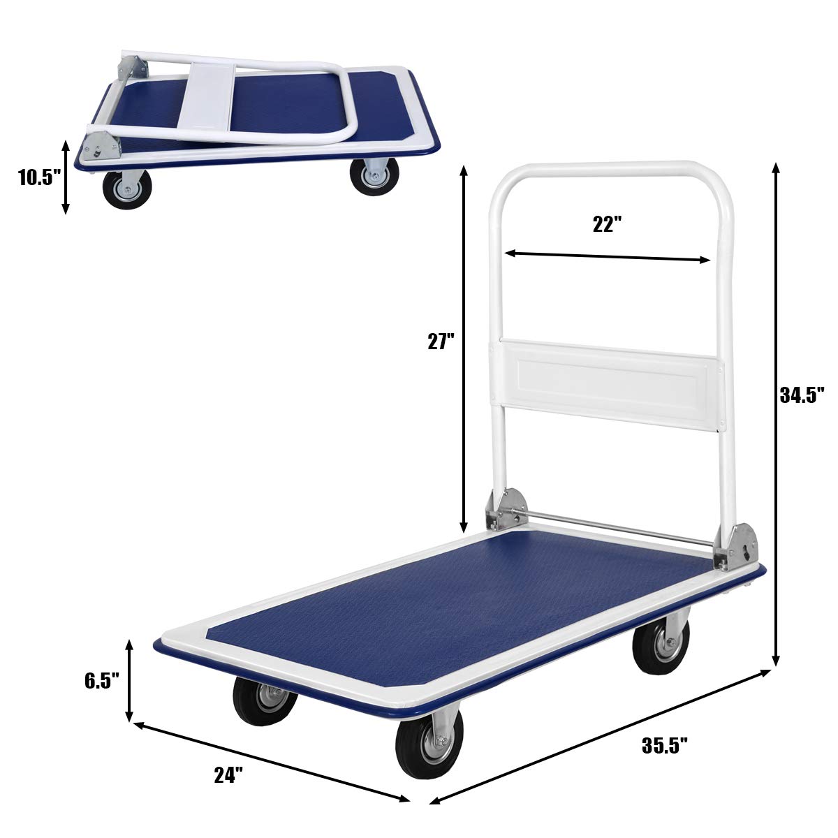 Happygrill Push Cart Dolly, 660lbs Hand Push Moving Platform Truck, Foldable Push Cart for Warehouse
