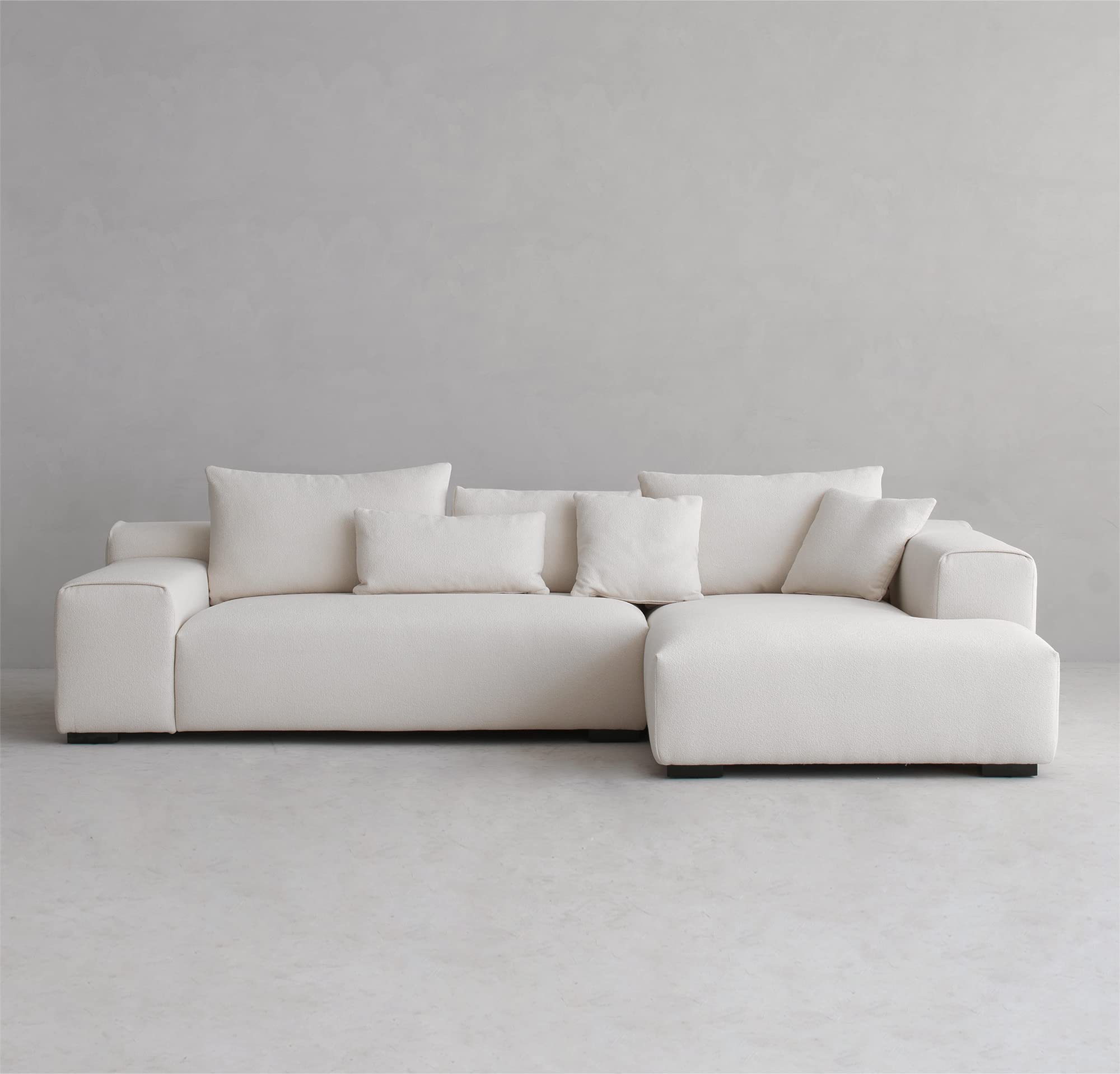 Acanva Modern Minimalist Sofa with Extra Deep Seats for Living Room, Bedroom and Lounge, L-Shaped Sectional Couch with Right Chaise,White