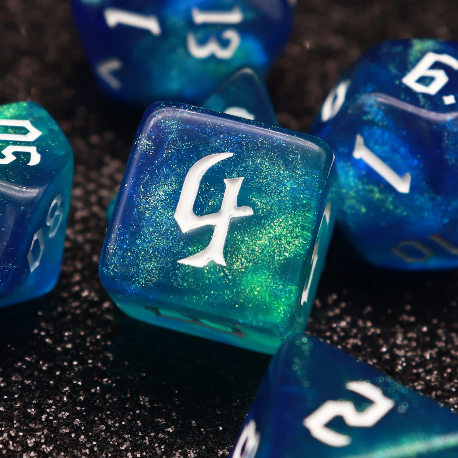 Haxtec 14PCS Glitter DND Dice Set Purple Blue Polyhedral RPG Dice for Dungeons and Dragons Gift