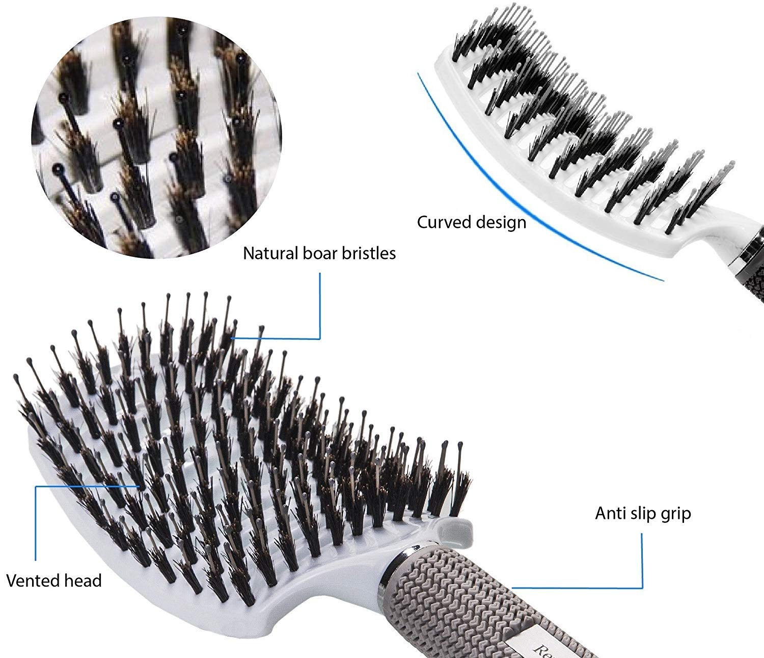 Boar Bristle Hair Brush set β Curved and Vented for Wet and Dry Detangling Hair Brush for Women Long, Thick, Thin, Curly & Tangled Hair Vent Brush - Stocking Stuffers Gift kit