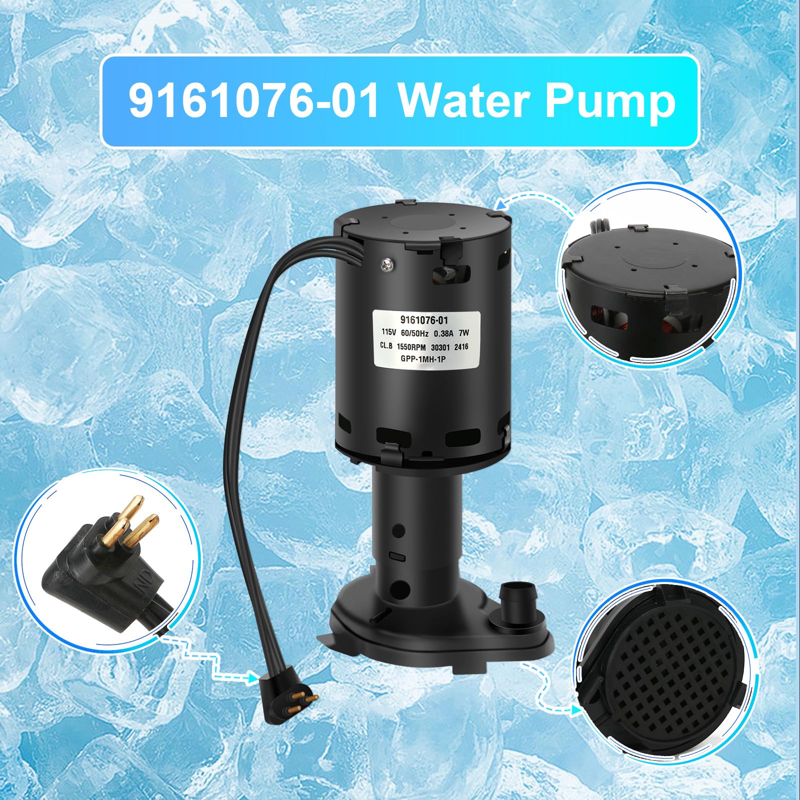 9161076-01 Water Pump 115 Volt 1550RPM ice machine Pump,Replacement ice maker water pump for GPP-1MH-1P and 803338. Compatible with ICE-O-Matic Models C20, C30, C40, EC300, ICE0250 and more