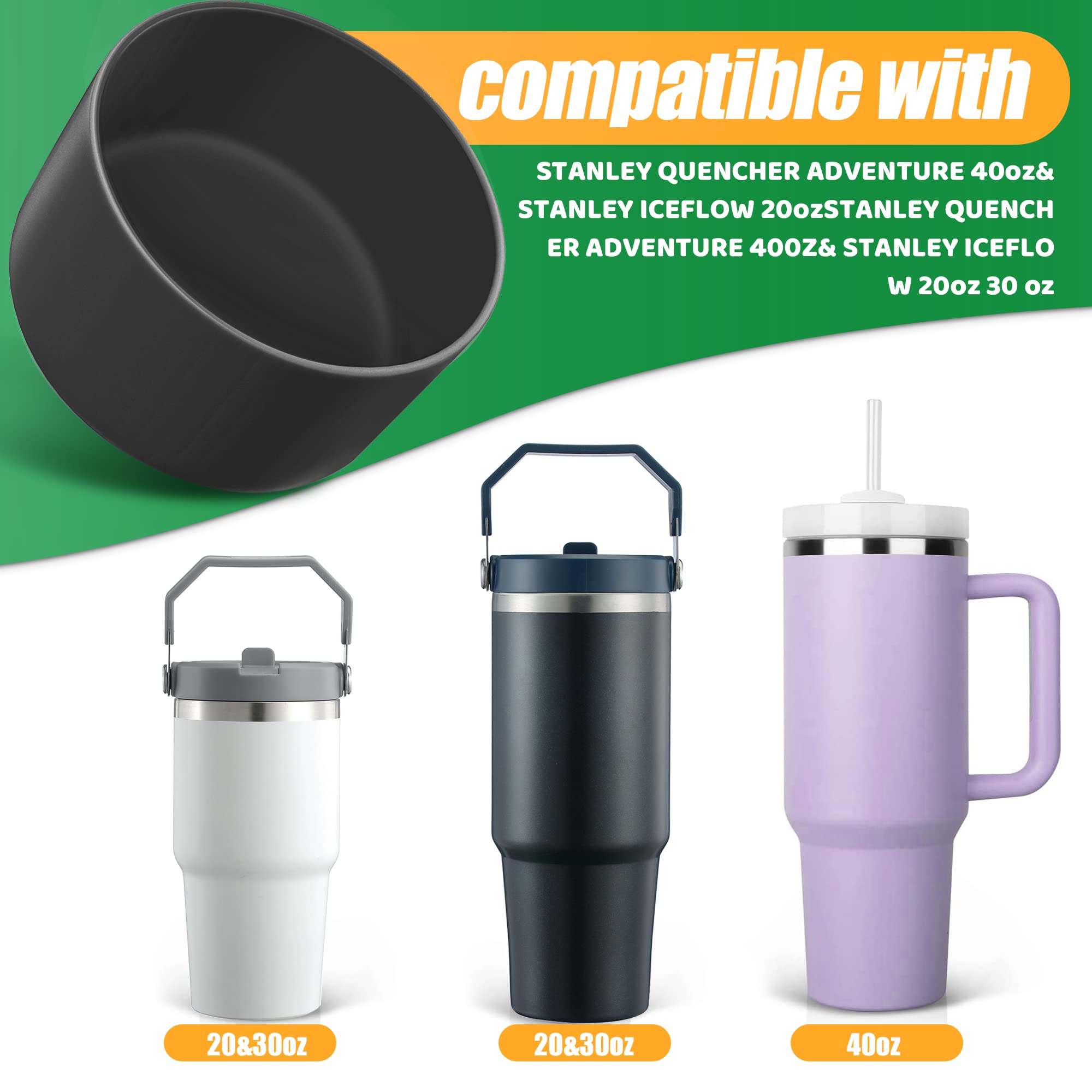 2Pcs Silicone Bumper Boot for Stanley Quencher Adventure 40oz & IceFlow 20oz 30oz, Anti-Slip Protective Water Bottle Bottom Sleeve Cover, for Stanley Tumbler Accessories