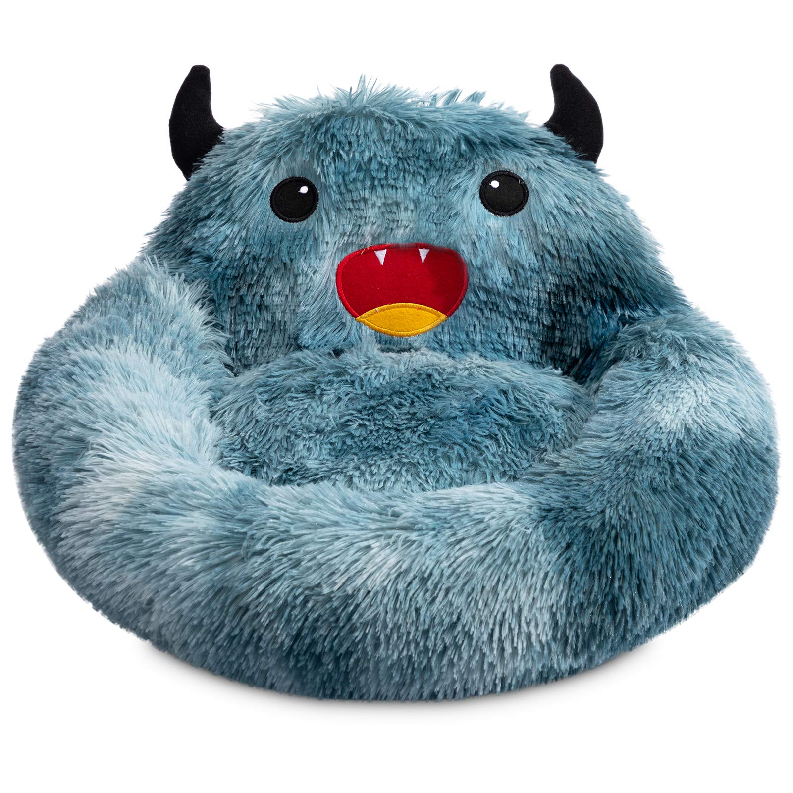 Hollypet Self-Warming Donut Pet Bed Round Faux Fur Luxury Cozy Cat Nest Monster Sleeping Bed for Cats and Dogs, Blue, Medium