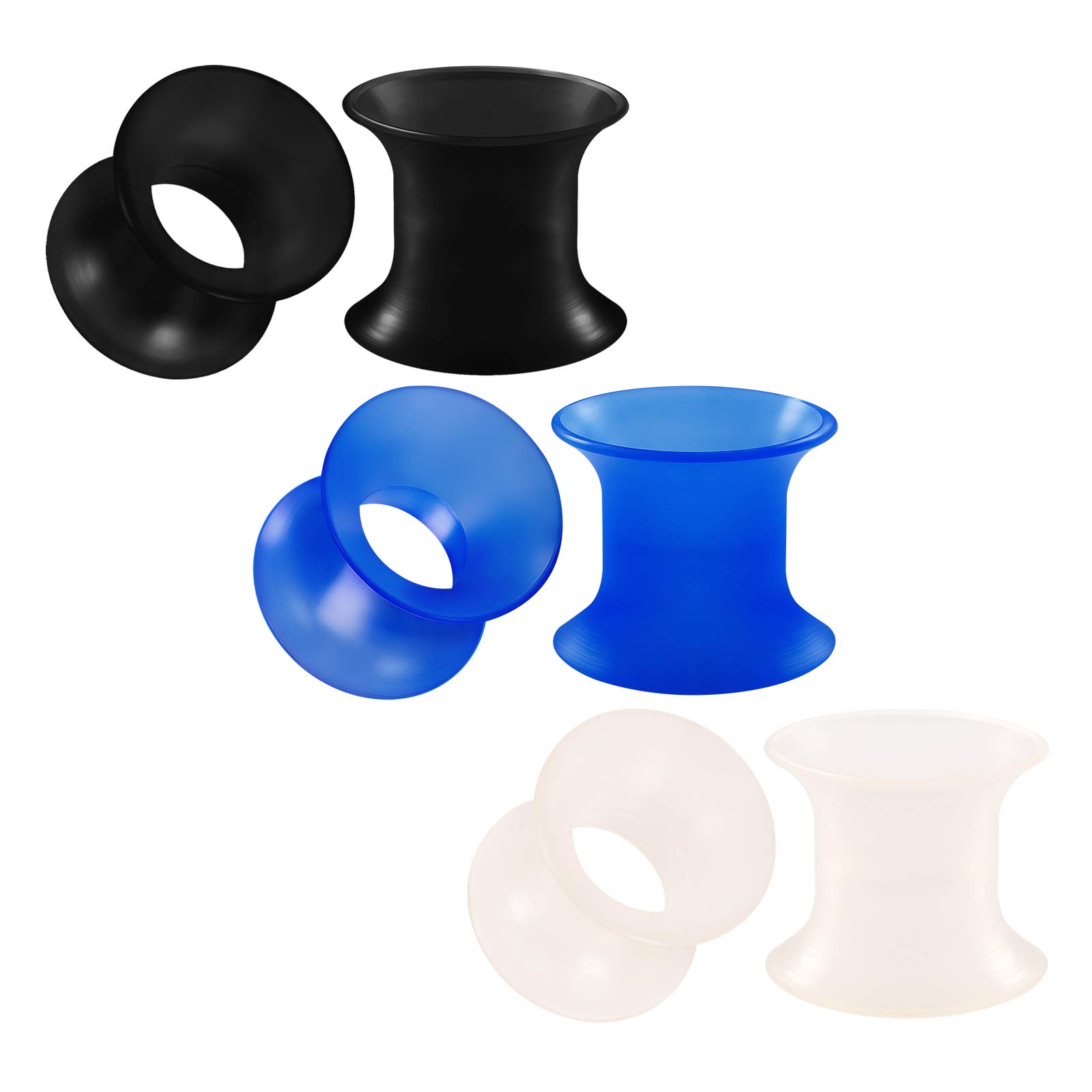 3 Pairs Silicone Gauges 12 mm Black Double Flared Saddle Dark Blue Piercing Ear Stretching Skin Lobe Plug flesh Tunnel BG2040