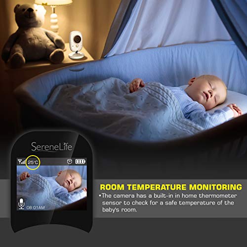 SereneLife Video Baby Monitor Long Range - Upgraded 850’ Wireless Range Camera, Night Vision, Temperature Monitoring and Portable 2” Color Screen - Serenelife SLBCAM11 (Grey)