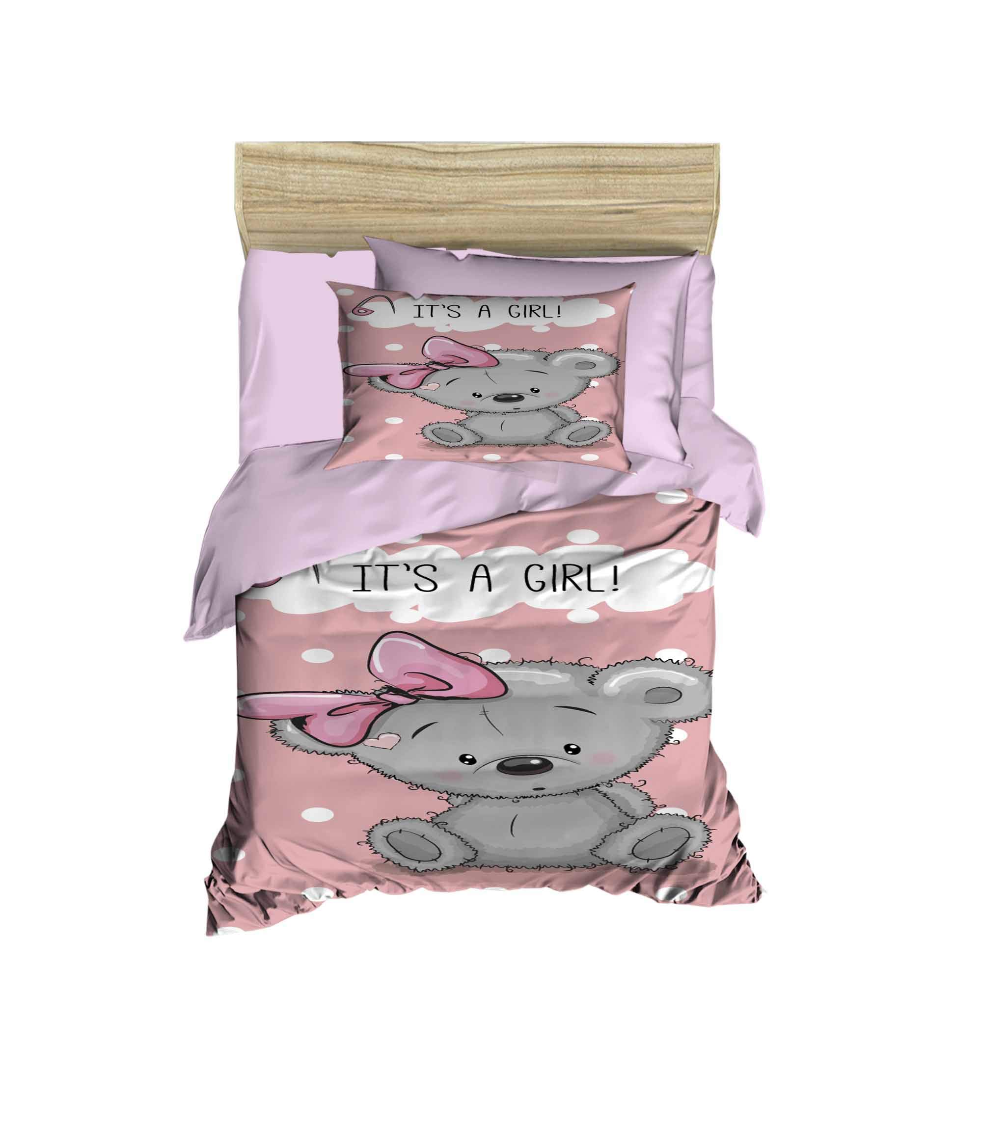 paradise RANFORCE 100% Cotton Baby Bedding, Teddy Bear Themed Duvet Cover Set, Crib Bedding for Baby Girls, Pink
