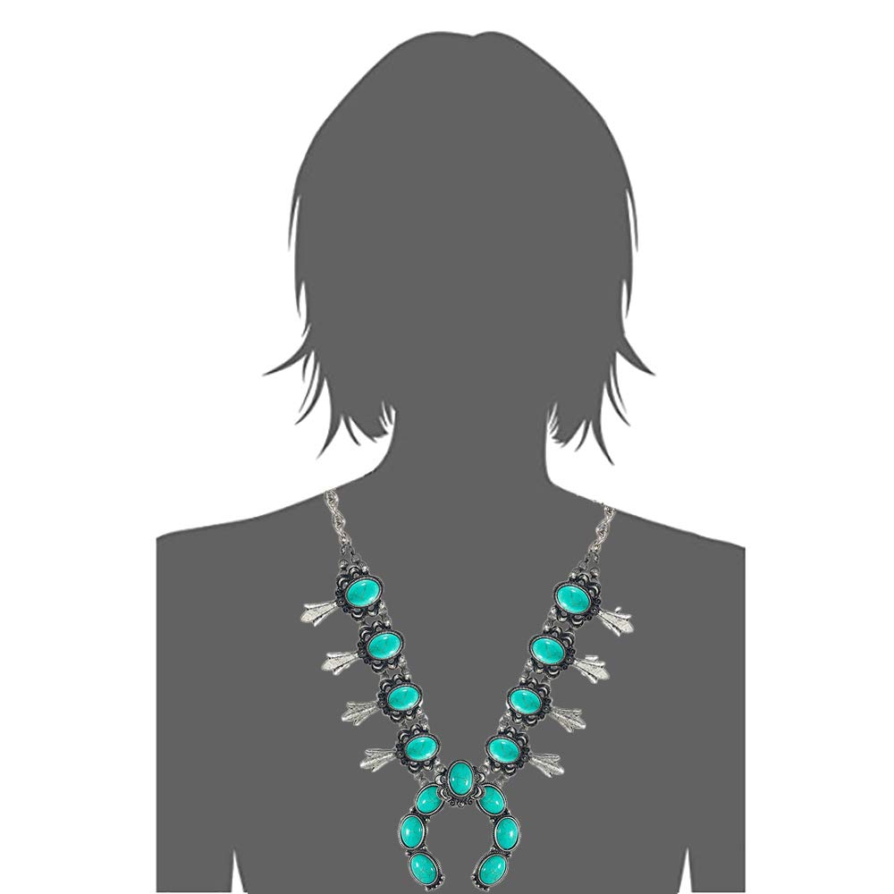 Turquoise Vintage Squash Blossom Metal Statement Necklace/w Earrings (No.97)