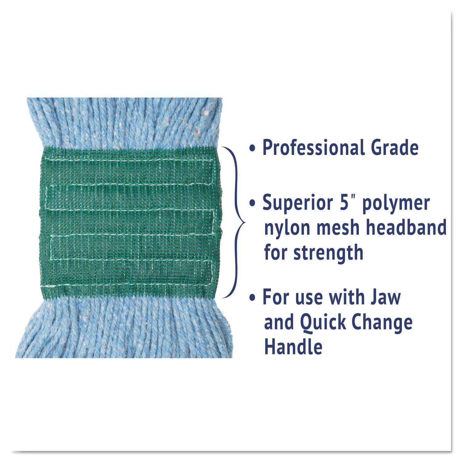 Boardwalk BWK502BLEA 5 in. Headband Super Loop Cotton/Synthetic Fiber Wet Mop Heads - Blue, Medium