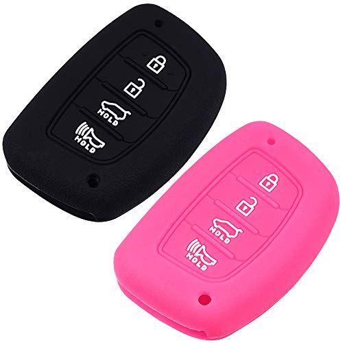 4 Buttons Silicone Case Protector Key Fob Cover Smart Car Remote Holder for Hyundai Elantra Sonata Tucson I40 IX35 I45 SMART Key (NOT FLIP KEY) … (1Pcs Black 1Pcs Rose)