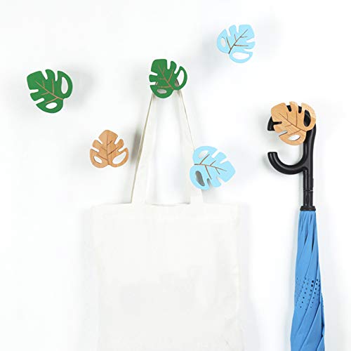 Kelendle 4Pcs Wall Mounted Monstera Wooden Coat Hooks with Mounting Hardware Single Wall Hook Rack Clothes Hanger Organizer (Beech)