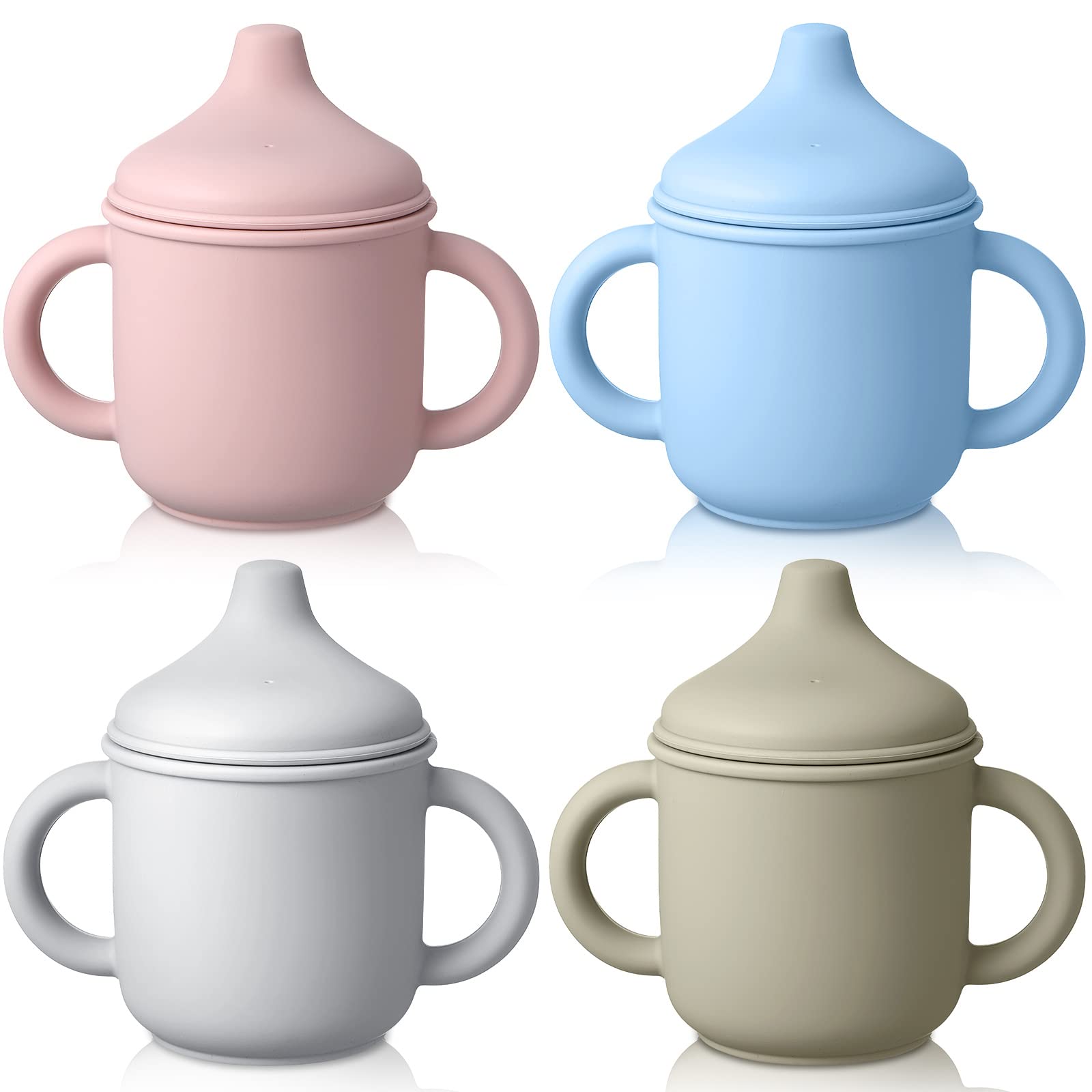 4 Pieces Silicone Sippy Cup for Baby 6 Month Training Cup with Handles No Spill Toddler Cup Soft Spout Cups for Toddlers and Babies, Dishwasher and Microwave Safe, 5 oz/ 150 ml