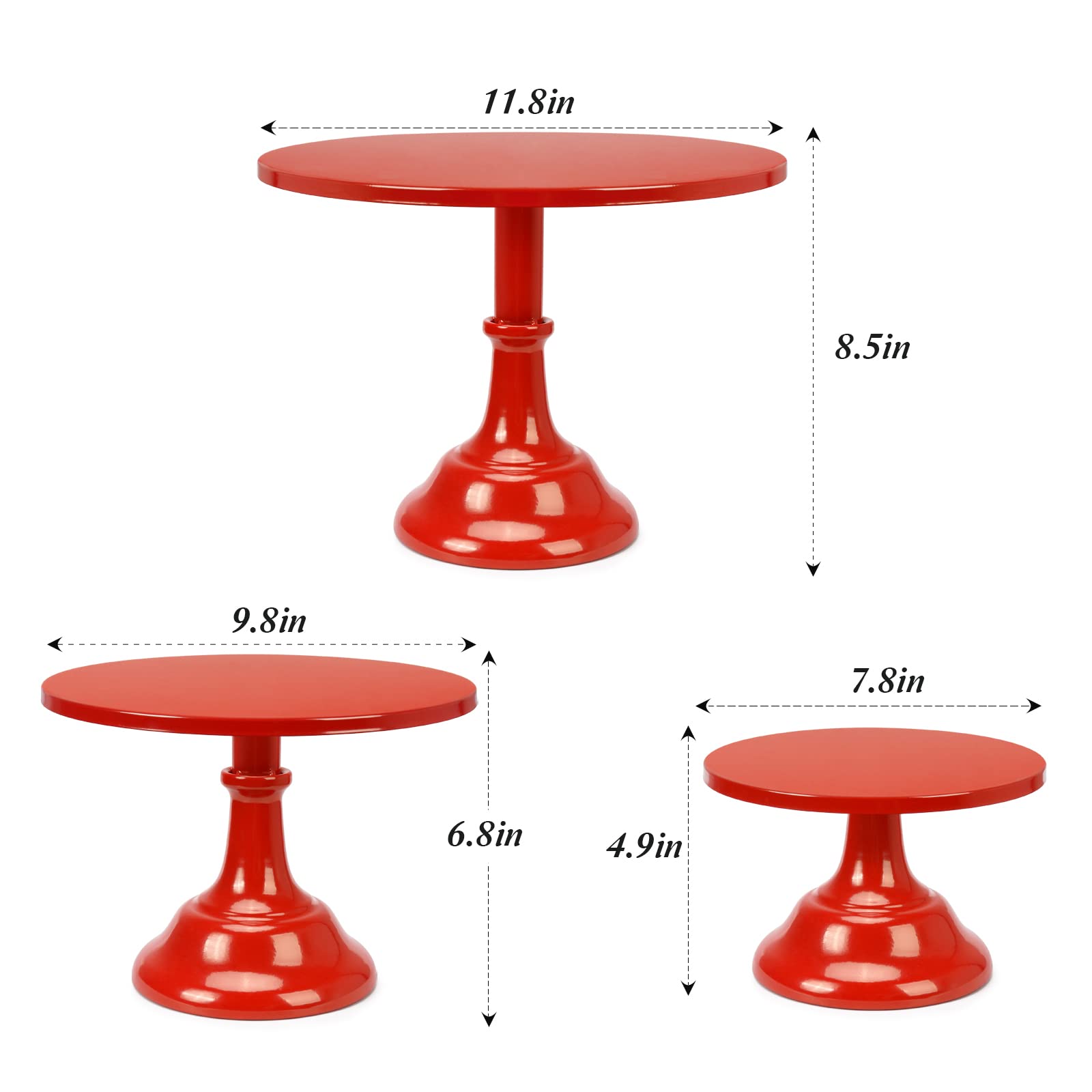 3 PCS Cake Stand Valentine's Day Red Cake Holder Display Round Dessert Stand Serving Platter for Party Wedding Birthday Baby Shower Home Decoration