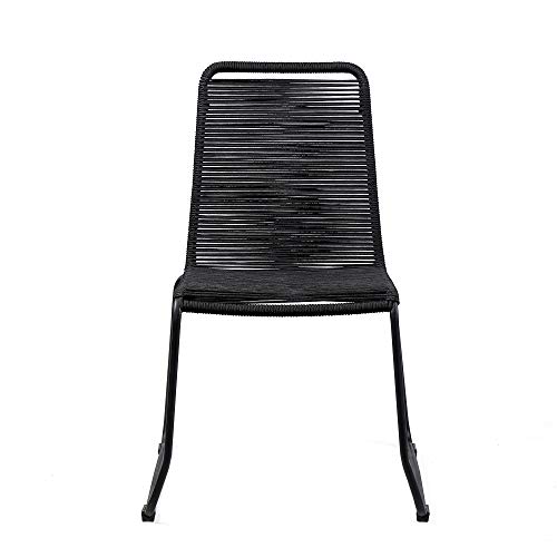 Armen Living Shasta Modern Outdoor Patio Metal and Rope Stackable Accent Dining Chair, Set of 2, Black