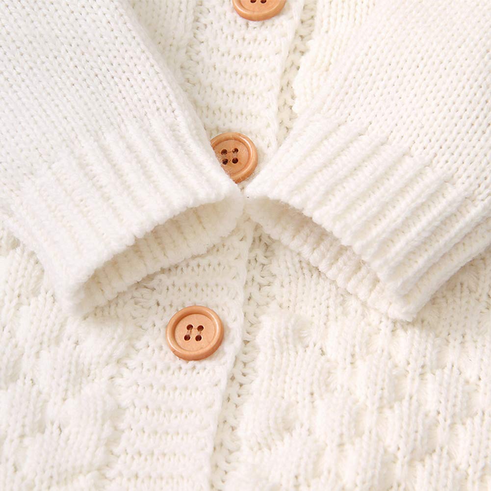 OBEEII Newborn Baby Girls Boys Romper Solid Ribbed Long Sleeve Jumpsuit One Piece Outfits Fall Winter Off White 0-6 Months