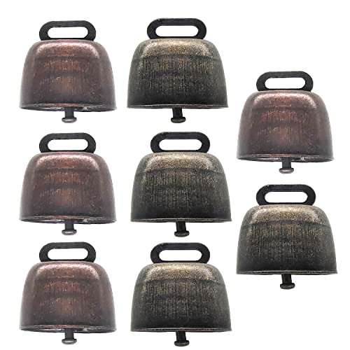 8pcs Metal Cow Bells, Vintage Style Cow Horse Sheep Grazing Copper Bells, Horses and Sheep, Animal Anti-Lost Accessories Bell, Cattle Goat Farm Loud Bronze Bell Long Distance Horse Sheep Iron Bells.