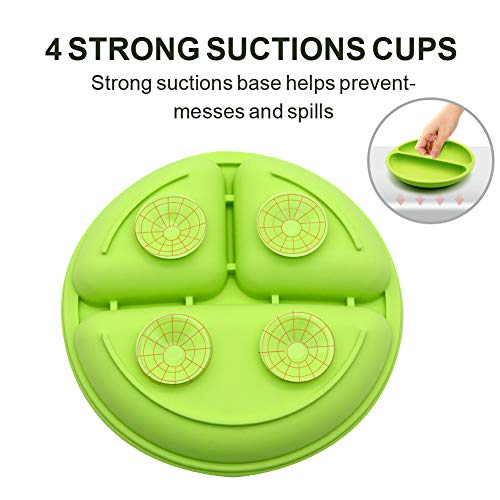 Wee me Suction Plates for Babies & Toddlers - Silicone Plates with Lids and Spoon Fork For Baby, Dishwasher and Microwave Oven Safe, 3 Pack (Green, Pink & Yellow)