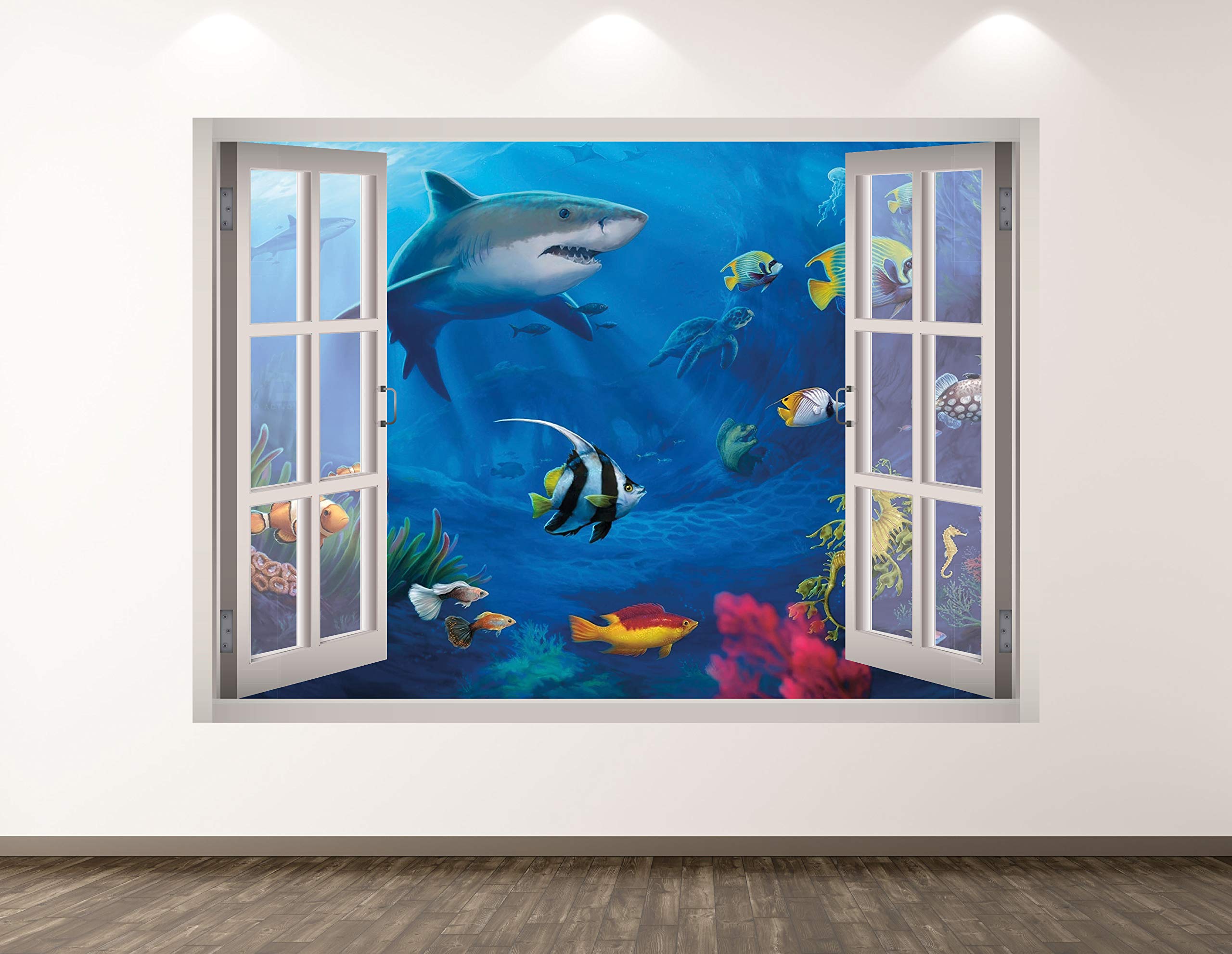 Shark Wall Decal Art Decor 3D Window Aquarium Sticker Mural Kids Room Custom Gift BL55 (40"W x 30"H)