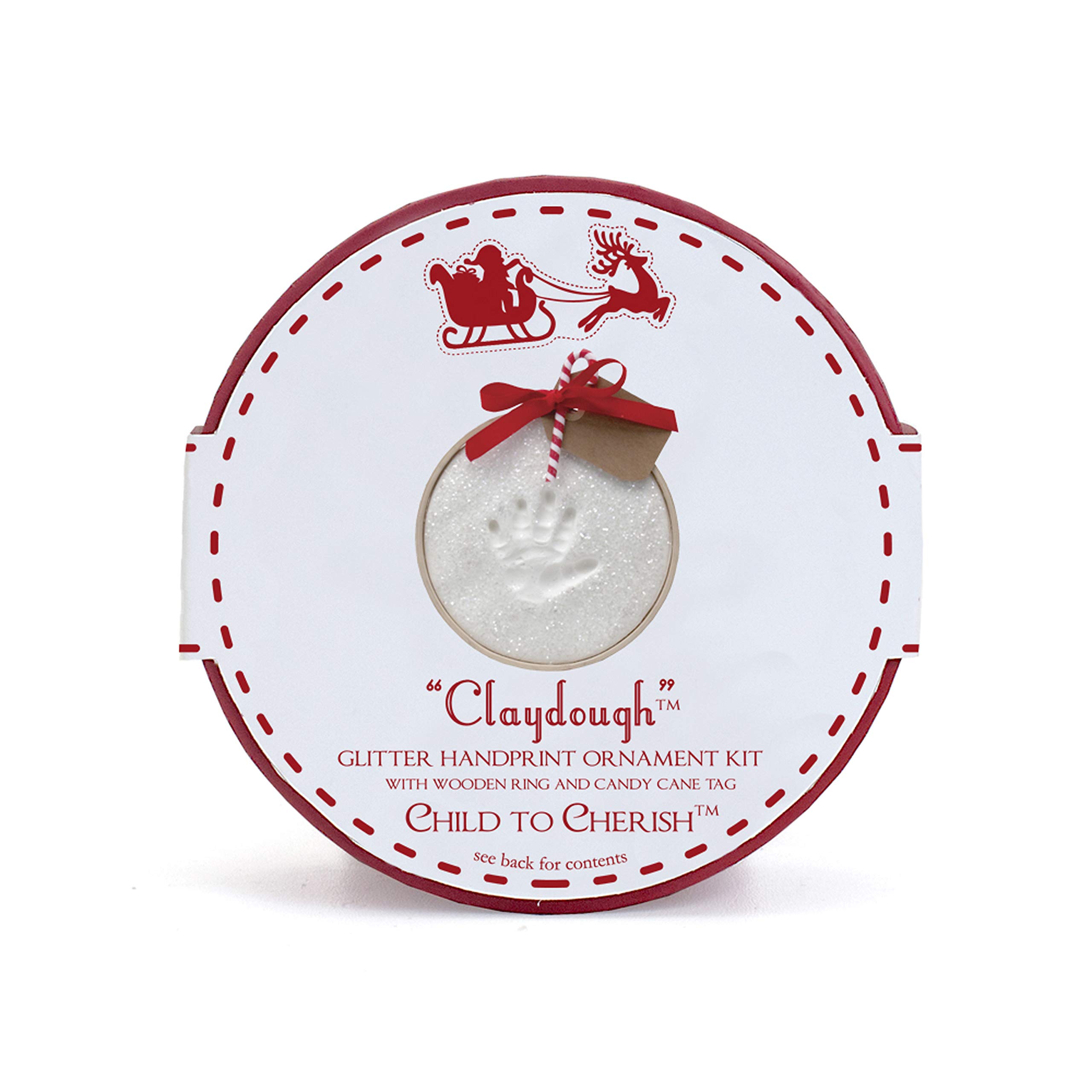 Child to Cherish Glitter Baby Handprint First Christmas Ornament Kit with Wooden Ring