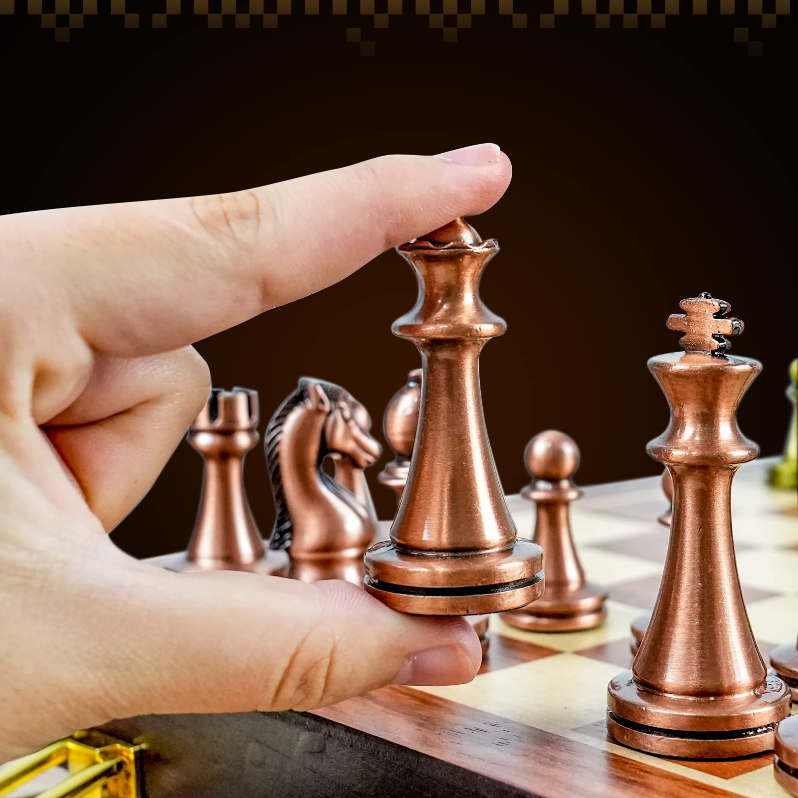 LuckyWish Staunton Weighted Metal Chess Pieces Chessmen with 2.6 Inch King Felted 2 Extra Queens Chess Pieces Only, No Board