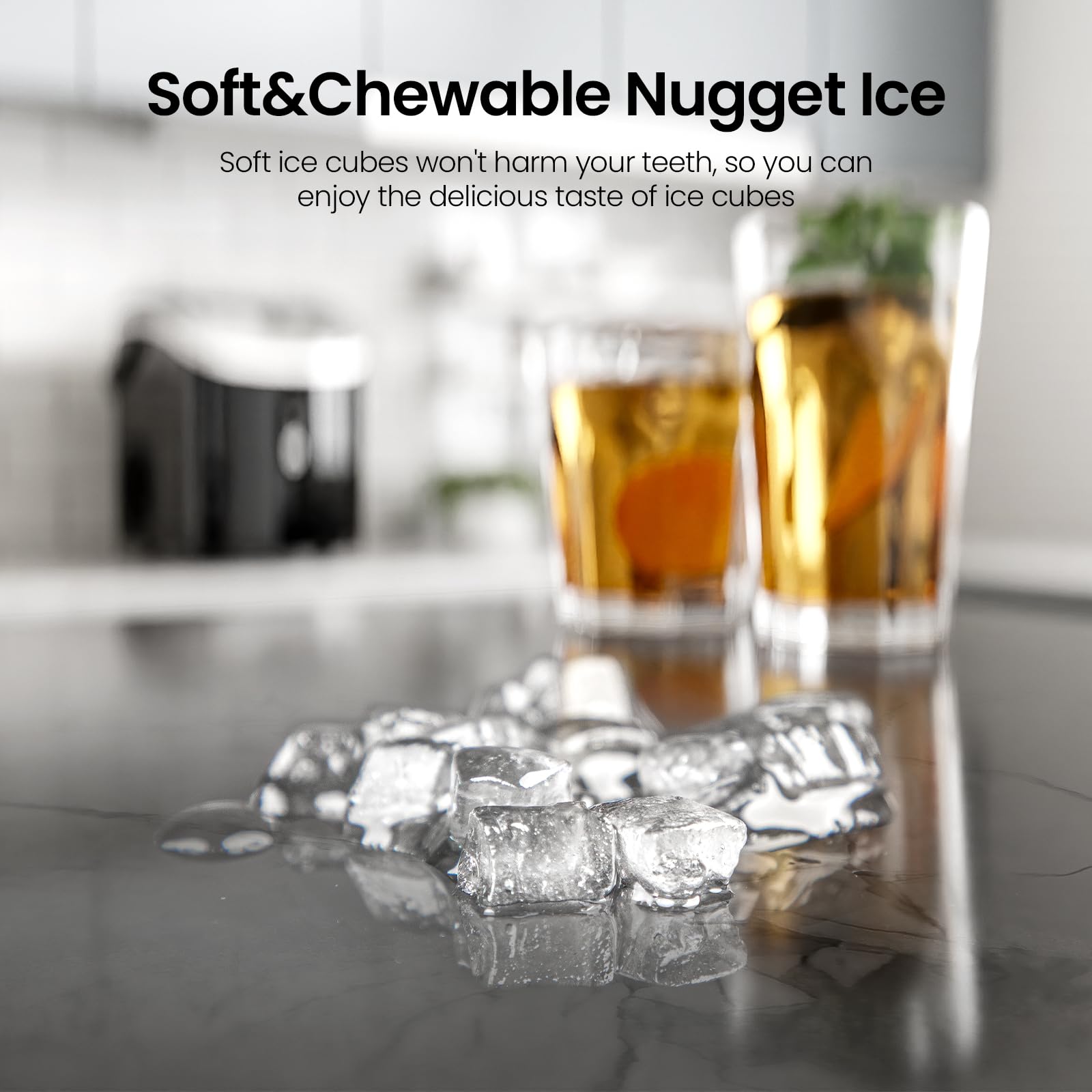 AGLUCKY Nugget Ice Makers Countertop,Portable Pebble Ice Maker Machine with Soft Chewable Ice,35Lbs/24H,One-Click Operation,Self-Cleaning,Crushed Ice Maker for Home/Kitchen(Stainless Steels Silver)