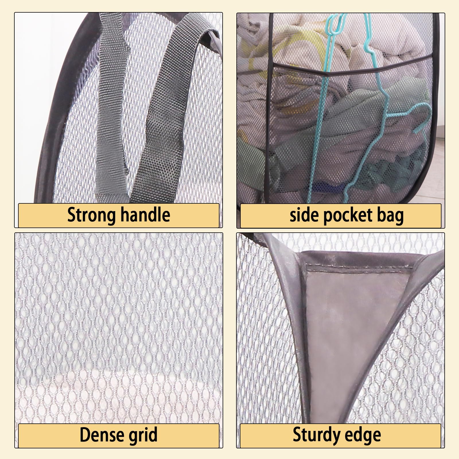 Collapsible Mesh Laundry Basket,Pop Up Laundry Hamper-Easy Storage, Ideal for Home and Travel Use (2 dark gray)