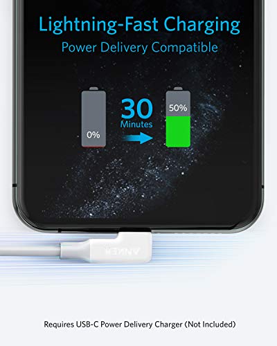Anker USB-C to 90 Degree Lightning Cable (3 ft), MFi Certified, Supports Power Delivery for iPhone SE / 11 Pro/X/XS/XR / 8 Plus/AirPods Pro, iPad 8, iPod Touch, and More(White)