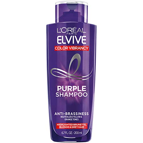 L’Oréal Paris Elvive Color Vibrancy Anti-Brassiness Purple Shampoo for Color Treated Hair, neutralizes Yellow & Orange Tones, Highlighted Brunette, Blonde & Grey Hair, 6.7 Fl. Oz