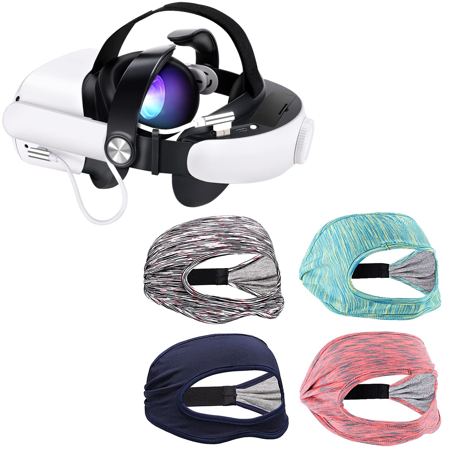 2BK Adjustable Head Strap for Quest 2 with 5200mAh Battery and 4 face Sweat Cover