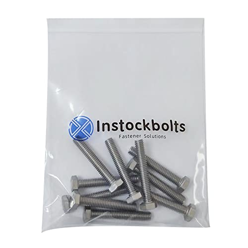 3/8-16 × 1" Hex Head Screw Bolt, 304 Stainless Steel 18-8, Full Thread, Coarse Thread UNC, ASME B18.2.1, 10 Pcs-Pack
