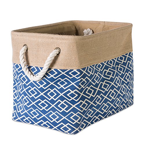 DII Jute Storage Collection Collapsible Burlap Diamond Storage Bin, Small Rectangle, 14x8x9", Navy